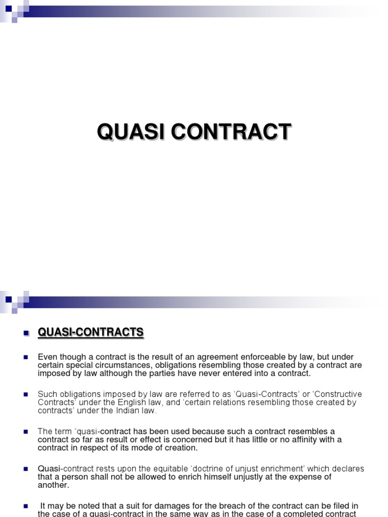 Quasi Contract | Law Of Obligations | Business Law