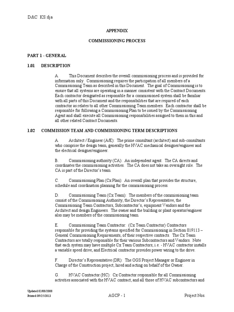 Overview of the Commissioning Process: Roles and Responsibilities of ...