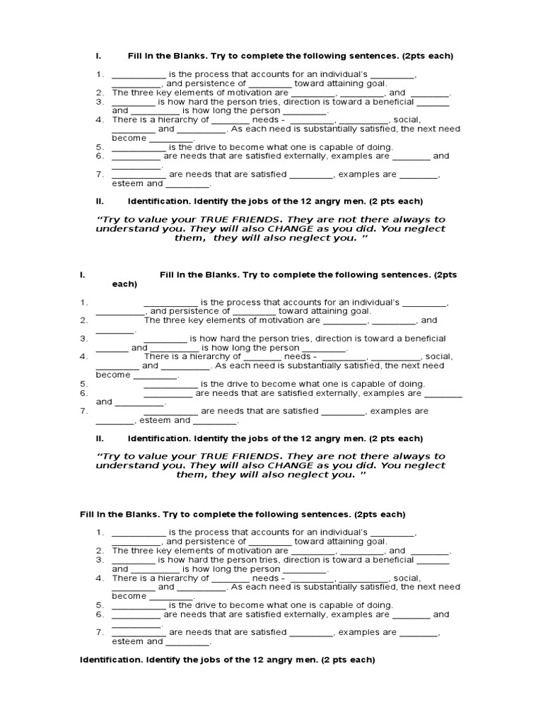 Fill in The Blanks | PDF | Motivation | Motivational