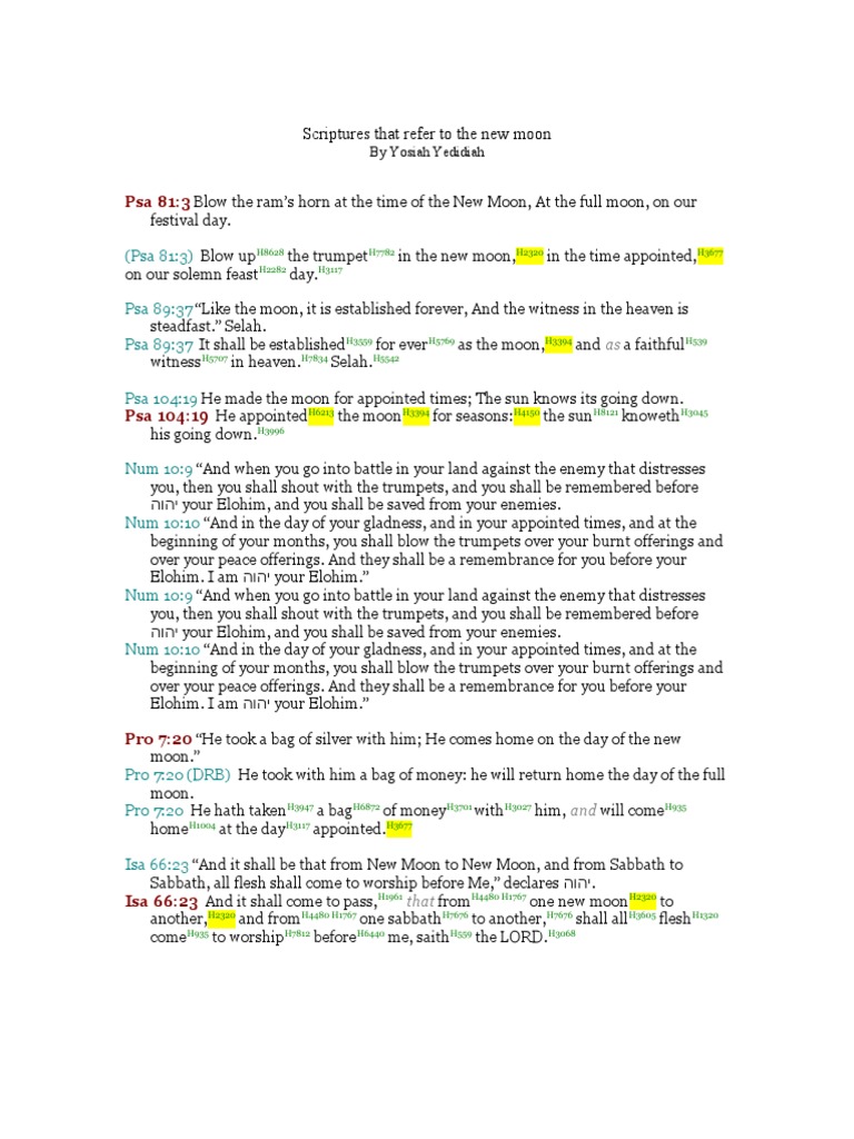 Scriptures That Refer To The New Moon | PDF