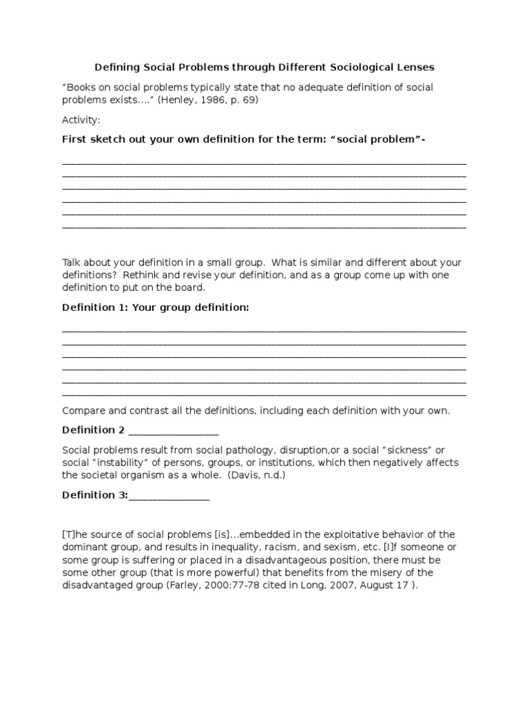 Defining Social Problems in Sociology | PDF | Scientific Theories ...