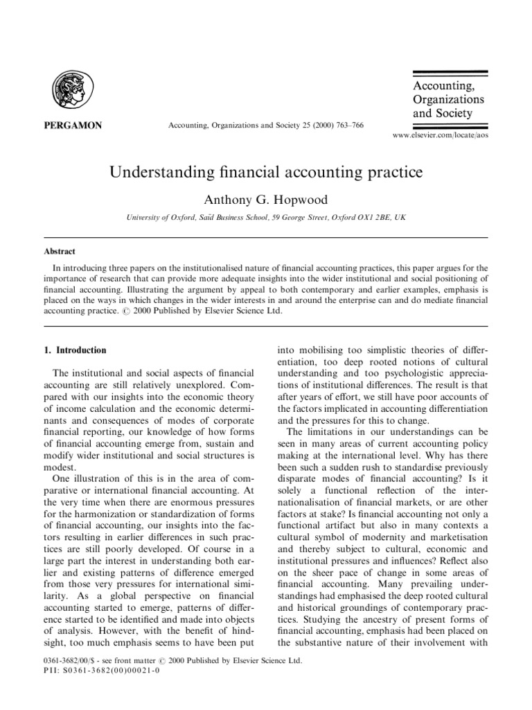 Understanding ®nancial Accounting Practice: Anthony G. Hopwood ...