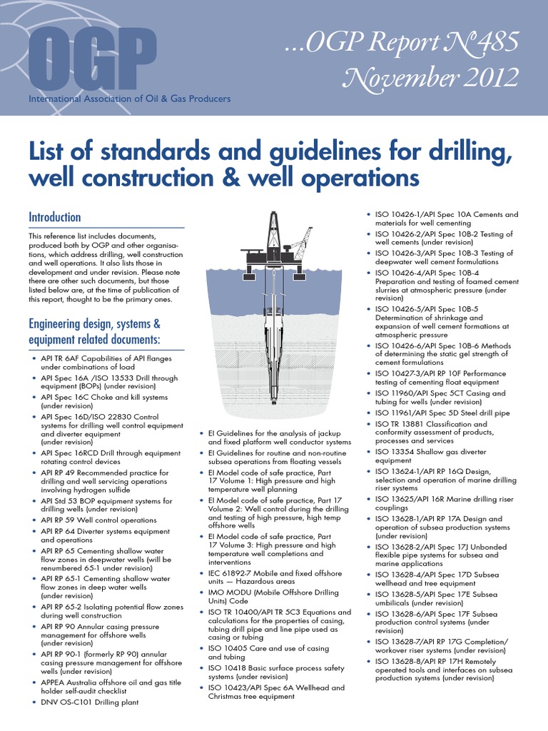List of Standards and Guidelines For Drilling, Well Construction & Well ...