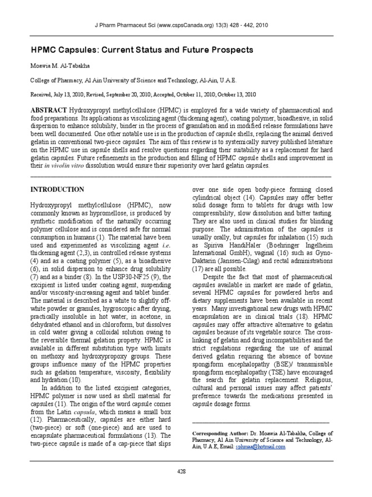 HPMC Capsules | PDF | Pharmaceutical Formulation | Chemical Substances