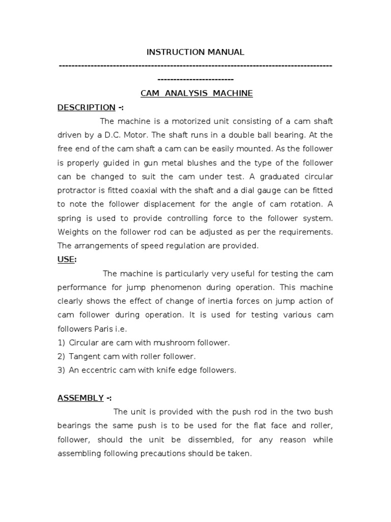 Cam Analysis Manual | PDF | Speed | Acceleration