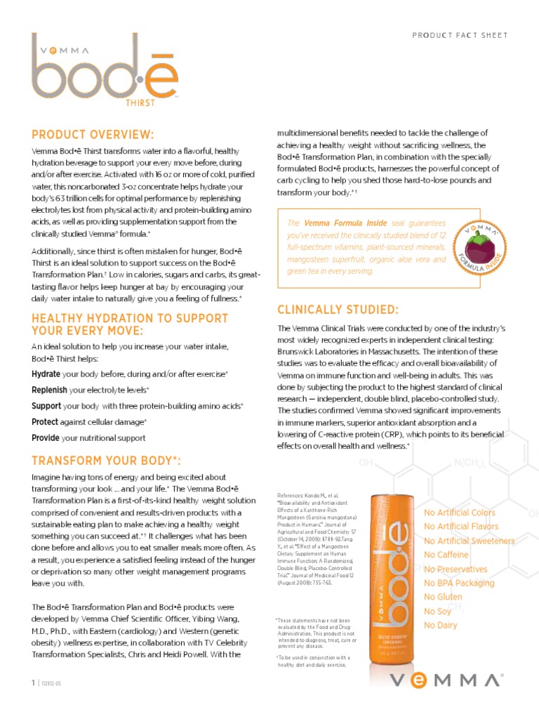 Vemma Bode Thirst Factsheet | PDF | Weight Management | Electrolyte