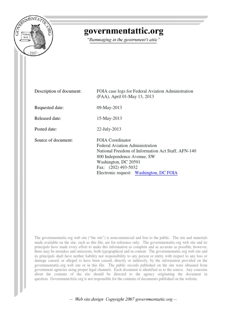 FAA FOIA Logs For April and May 2013 | PDF | Freedom Of Information Act ...