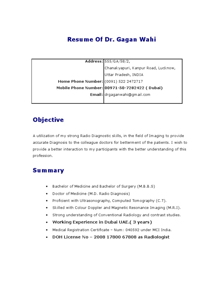 Gagan Resume | PDF | Radiology | Medical Imaging