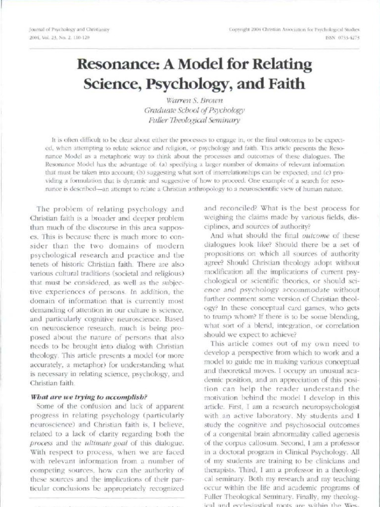 Resonance: A Model For Relating Science, Psychology, and Faith | PDF ...