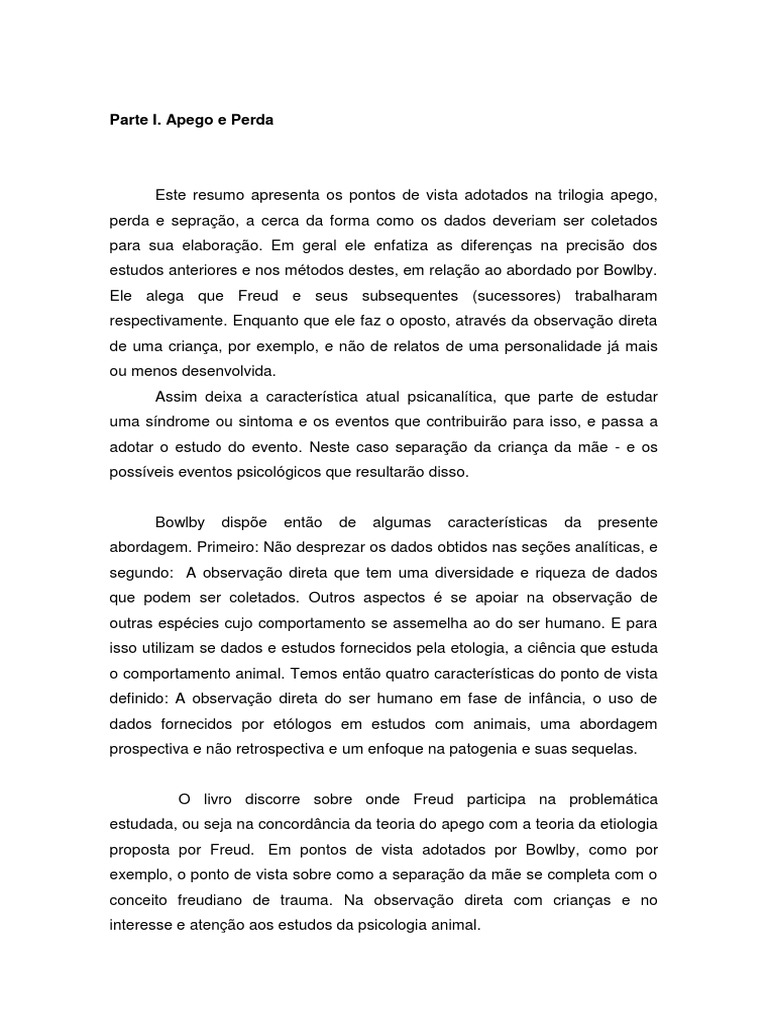 Apego Perda | PDF | Teoria do Apego | Comportamento