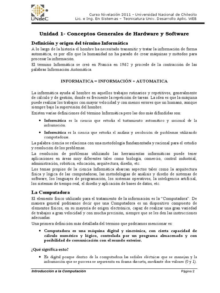 Unidad 1 - Conceptos Generales de Hardware y Software | PDF | Memoria del ordenador | Monitor de ...