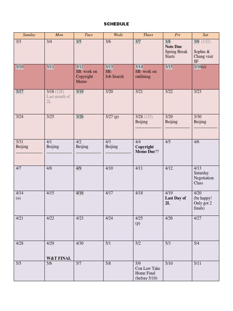 Sunday Mon Tues Weds Thurs Fri Sat: Schedule | PDF