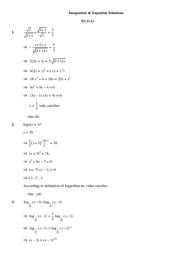 Inequation & Equation Solutions Final | PDF | Numbers | Functions And ...