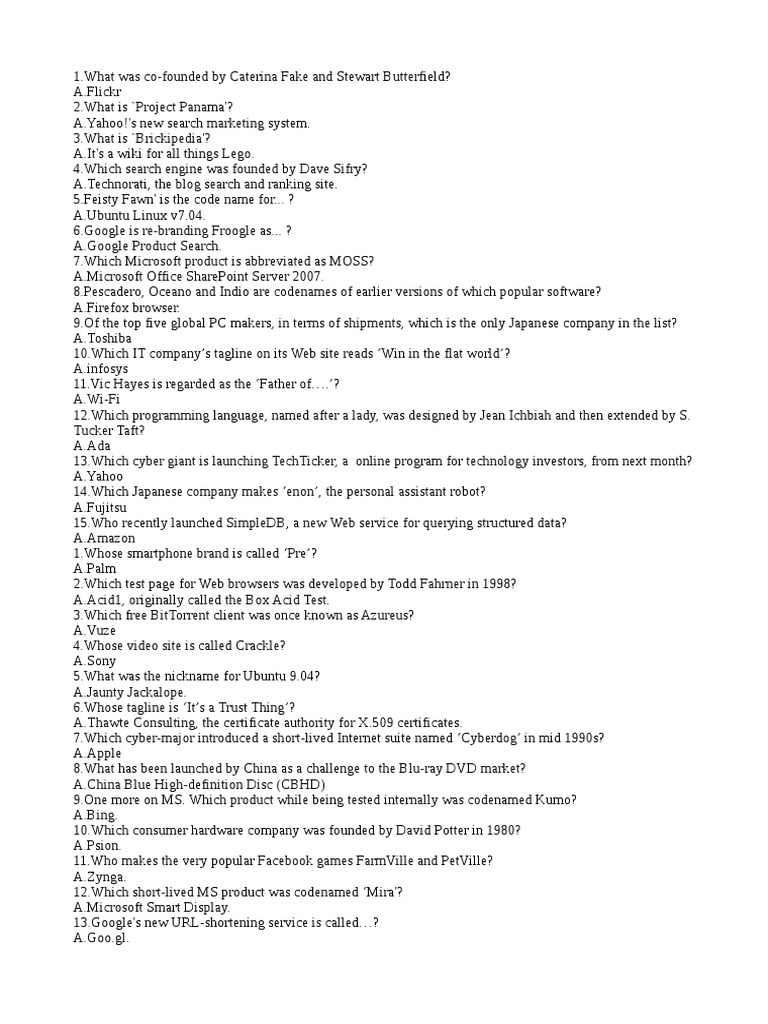 IT Quiz Questions | PDF | Google | Tablet Computer