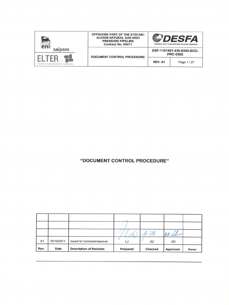 DSF 1101401 436 6300 DCC PRC 0302 - A1 Document Control Procedure | PDF | Pipeline Transport ...