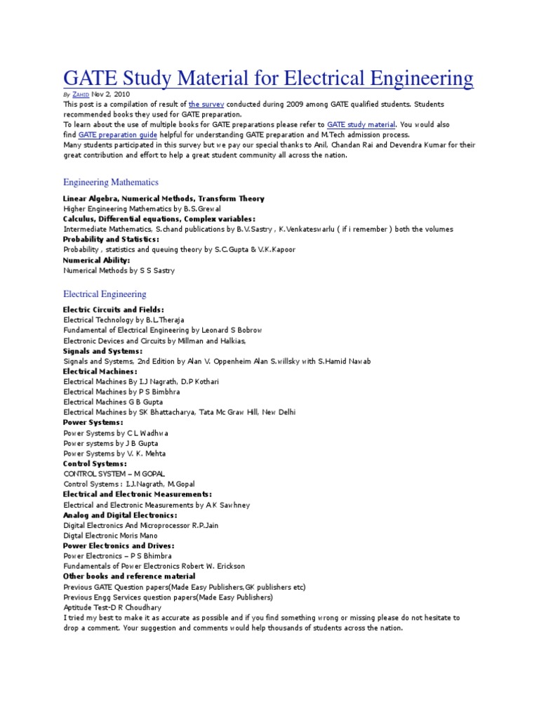 Gate Study Material For Electrical Enginnering | PDF | Electronics ...