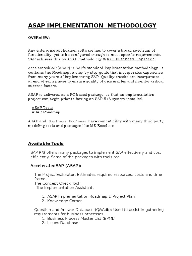 Asap Implementation Methodology | PDF | Business Process | Databases