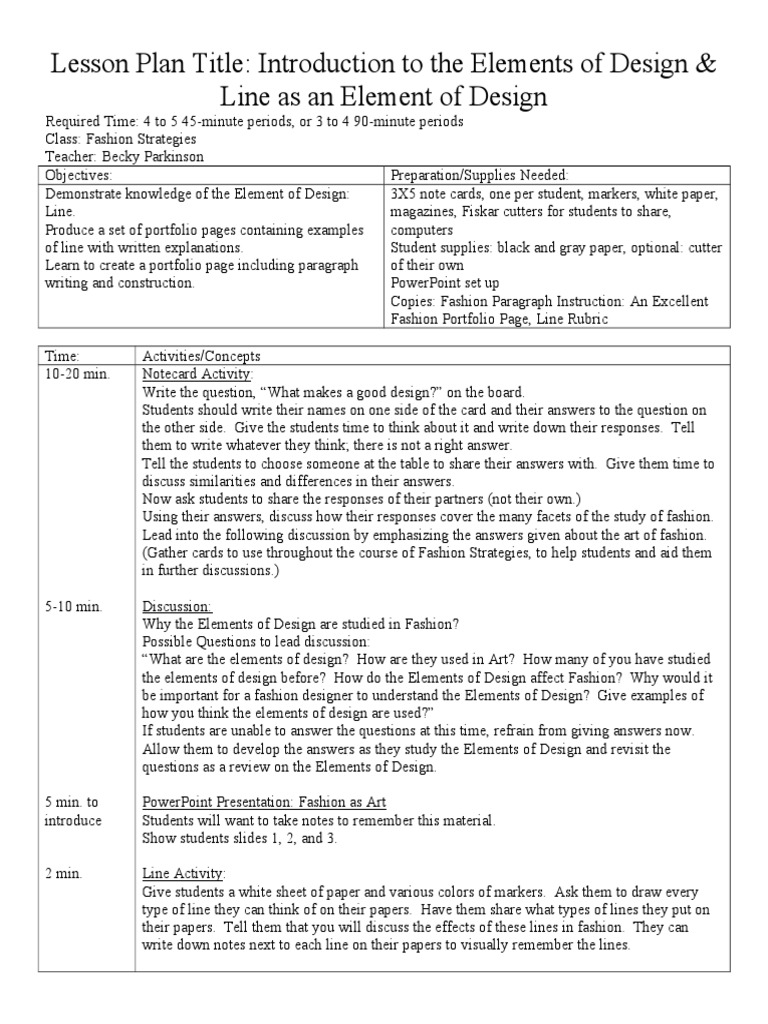 Lesson Plan Title: Introduction To The Elements of Design & Line As An ...