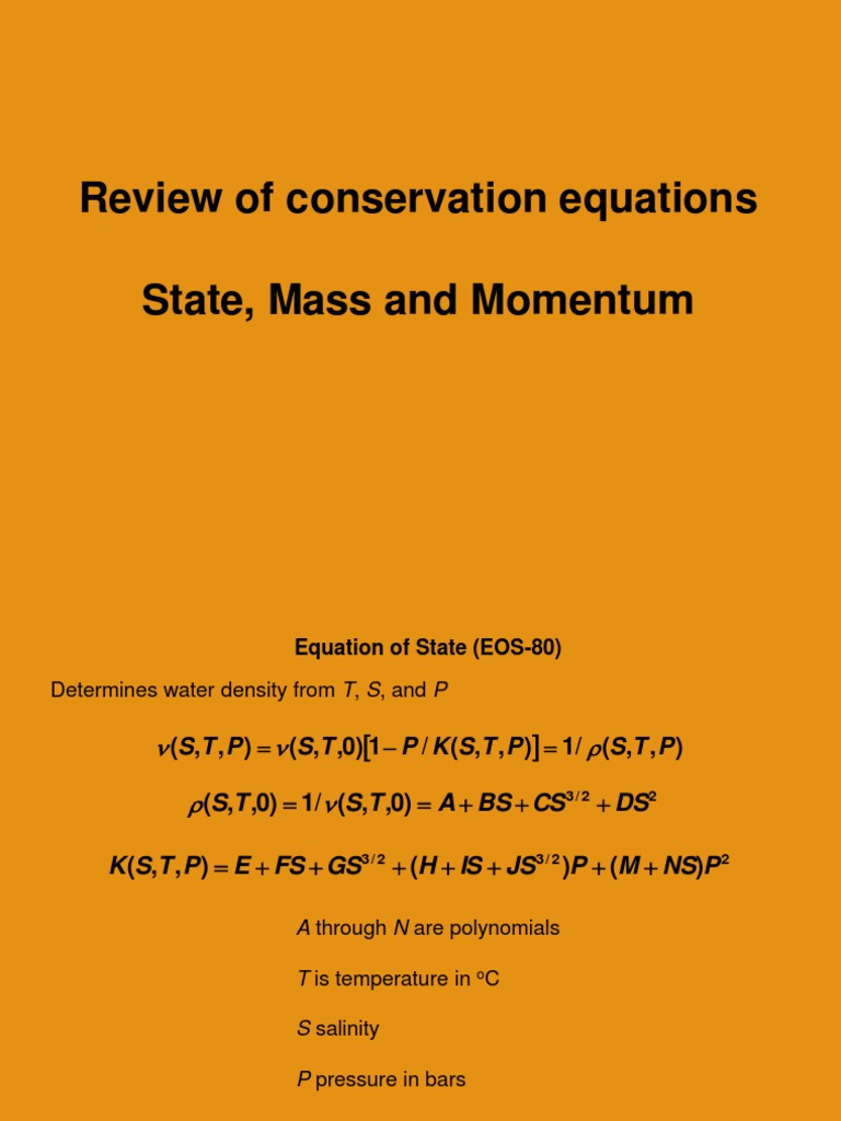 Review of Conservation Equations State, Mass and Momentum | PDF ...