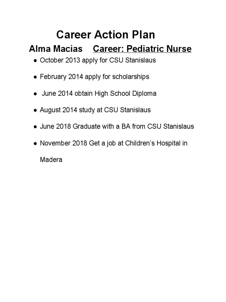 Pediatric Nurse Career Plan Steps | PDF | Self-Improvement