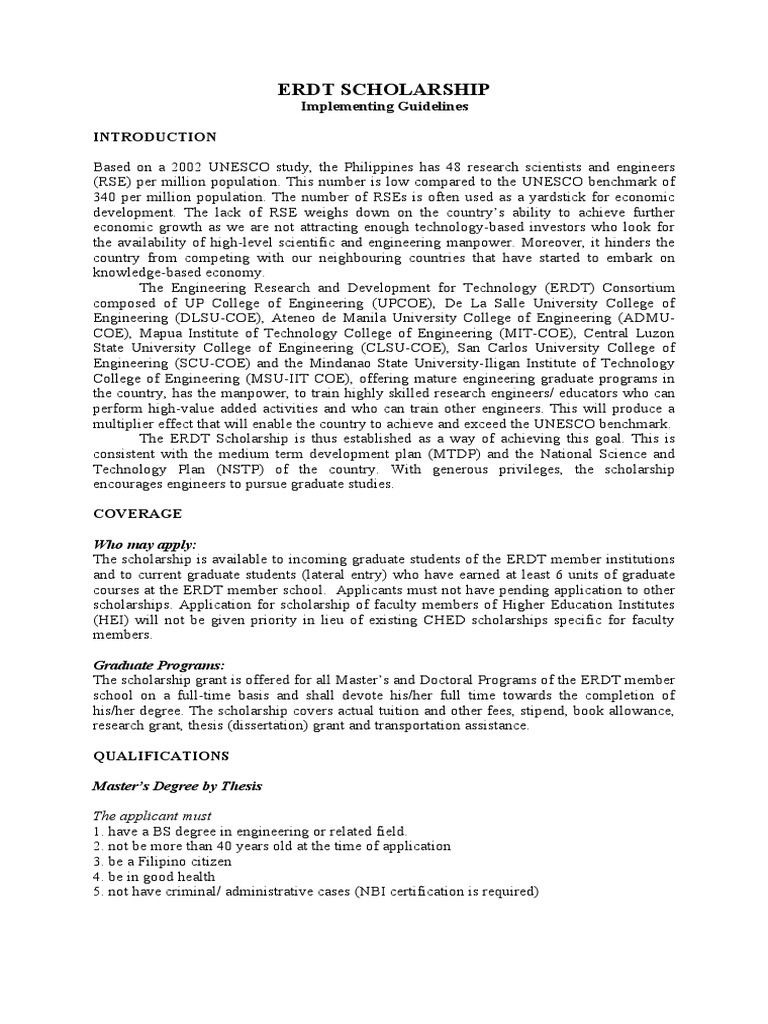 ERDT Scholarship Guidelines and Benefits | PDF | Academic Degree ...