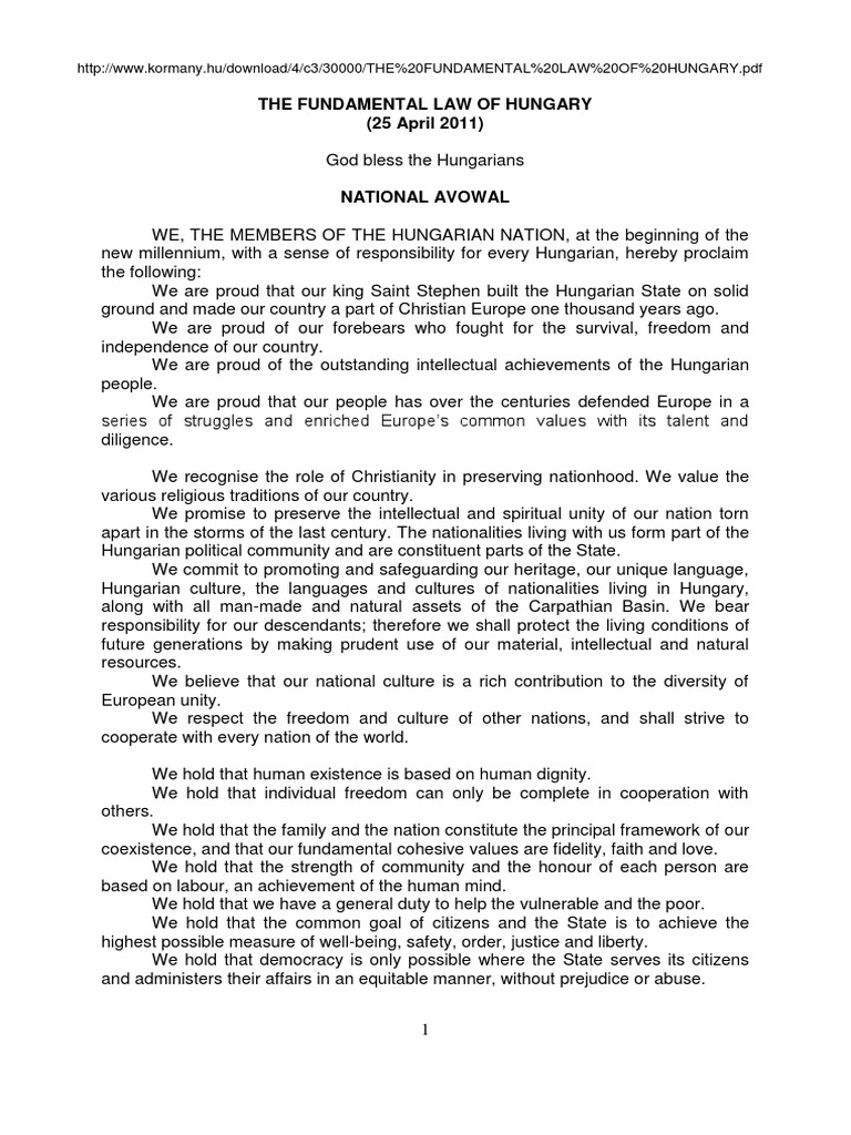 The Fundamental Law of Hungary | PDF | Member Of Parliament | Constitution