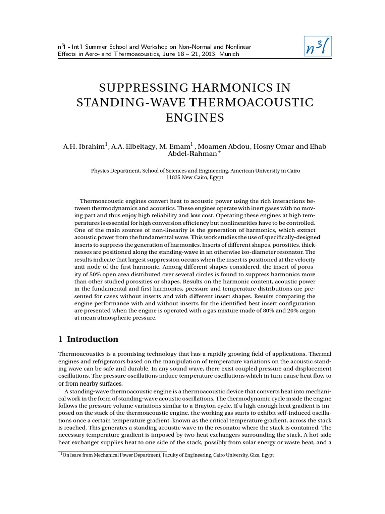 Supressing Harmonics in Standing-Wave Thermoacoustic Engines | PDF ...