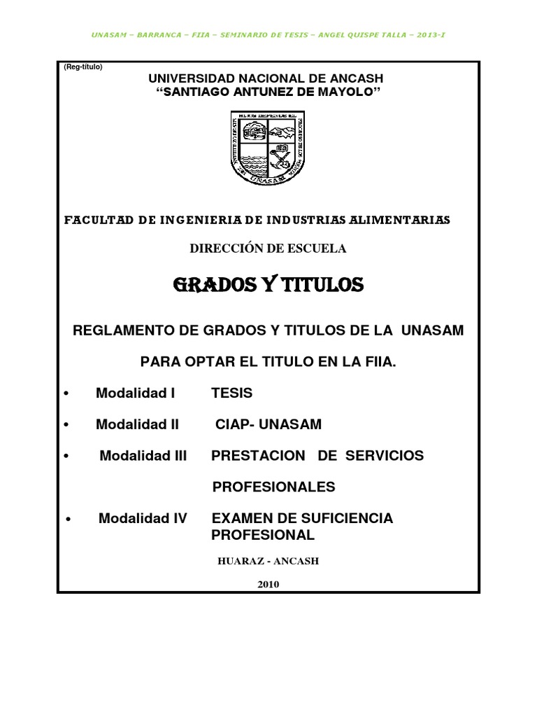 Reglamento Grados y Titulos 2010 | PDF | Titulo academico | Doctorado