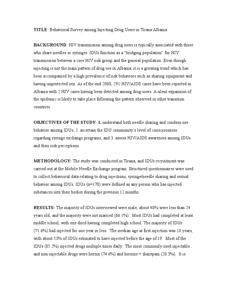 Arian Boci: IDU Abstract of STOP AIDS | PDF | Hiv/Aids | Sexual Health