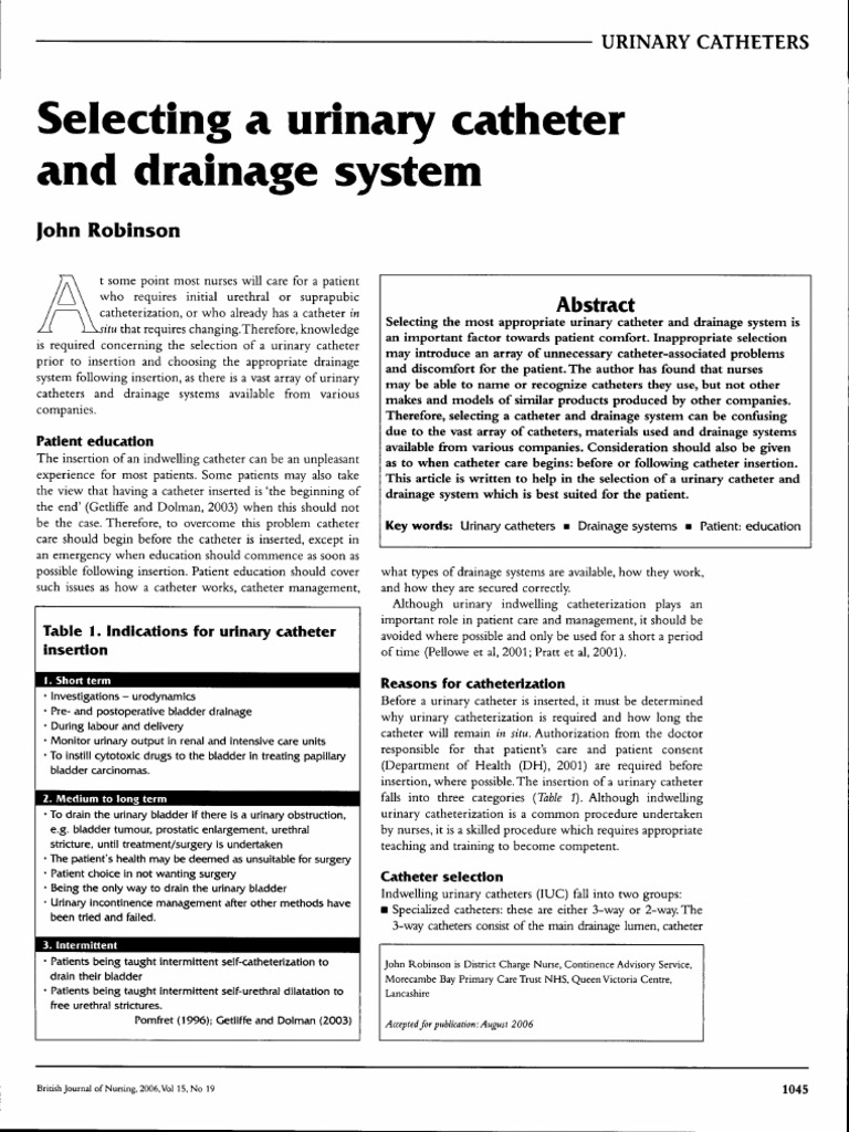 Selecting A Urinary Catheter and Drainage System: John Robinson | PDF ...