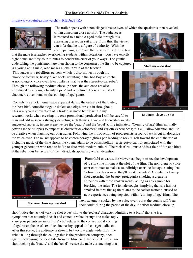 Breakfast Club Trailer Analysis | PDF | Stereotypes | Leisure