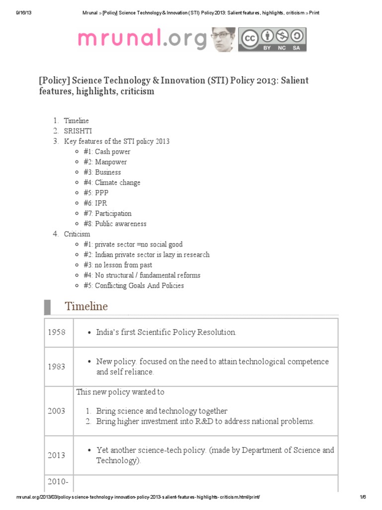 Mrunal Policy Science Technology Innovation Sti Policy 2013