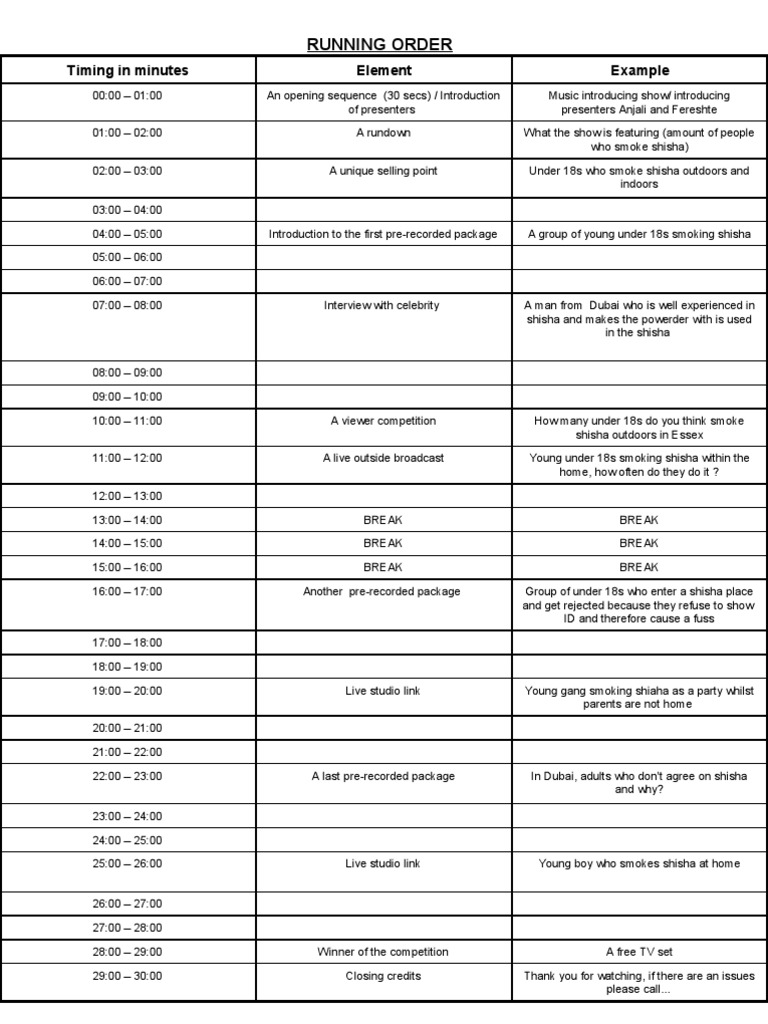 Shisha Smoking Show Running Order | PDF | Leisure