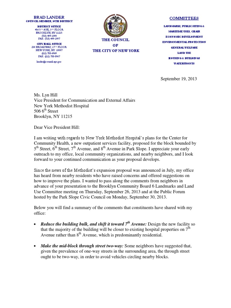 Letter to NY Methodist Hospital | Street | New York City