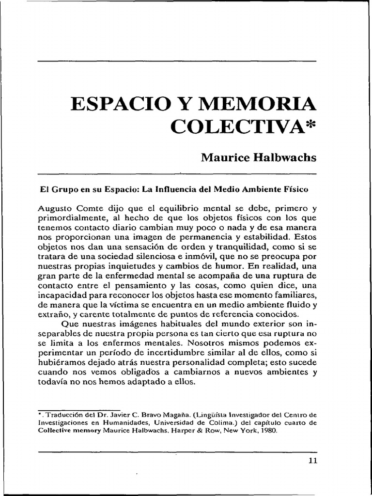 Espacio y Memoria Colectiva Halbwachs 1 | PDF | Memoria | Espacio
