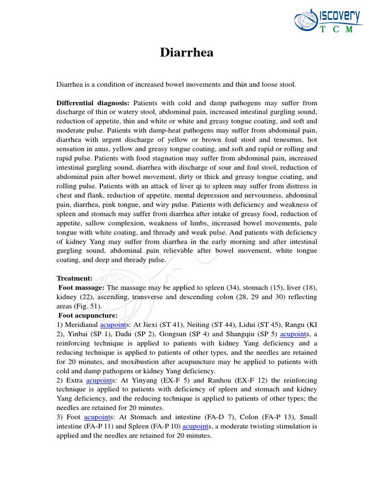 Diarrhea: Differential Diagnosis: Patients With Cold and Damp Pathogens ...