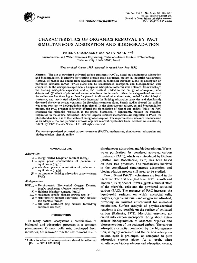 Adsorption Biodegradation Orshansky | PDF | Adsorption | Oxygen