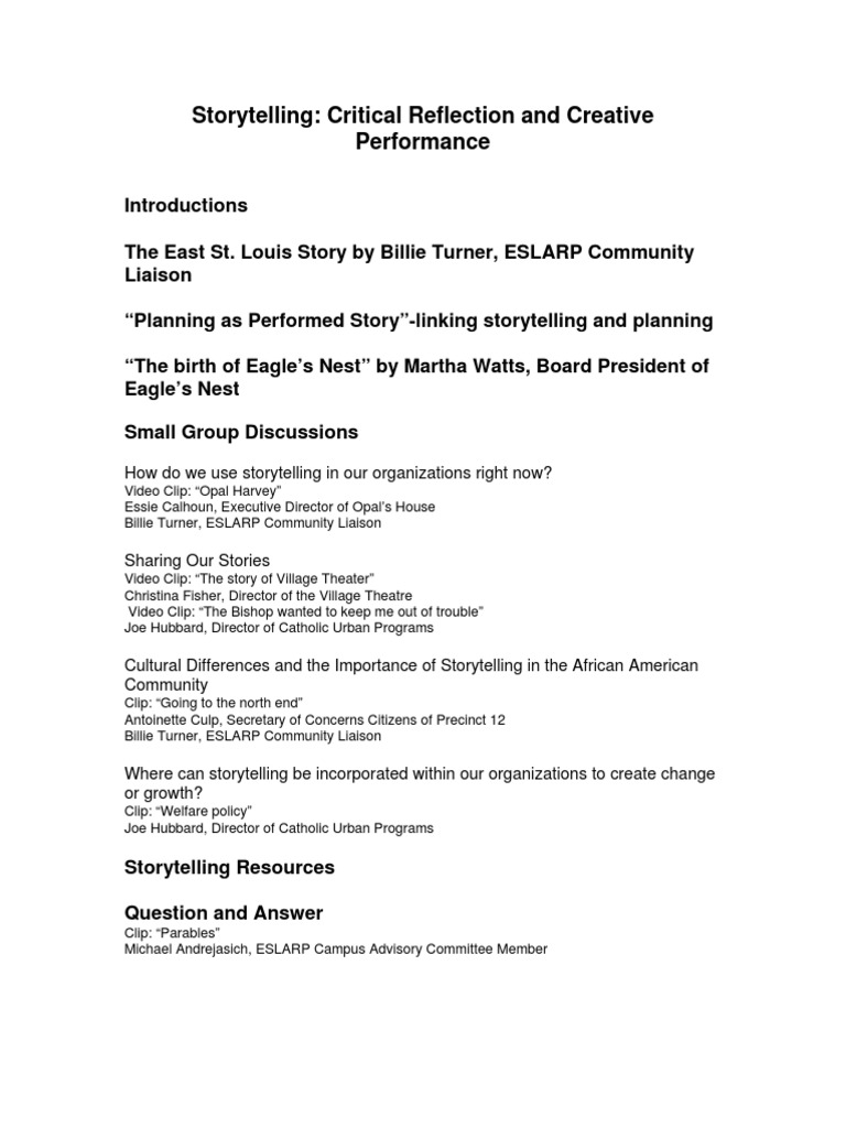 Storytelling: Critical Reflection and Creative Performance | PDF ...