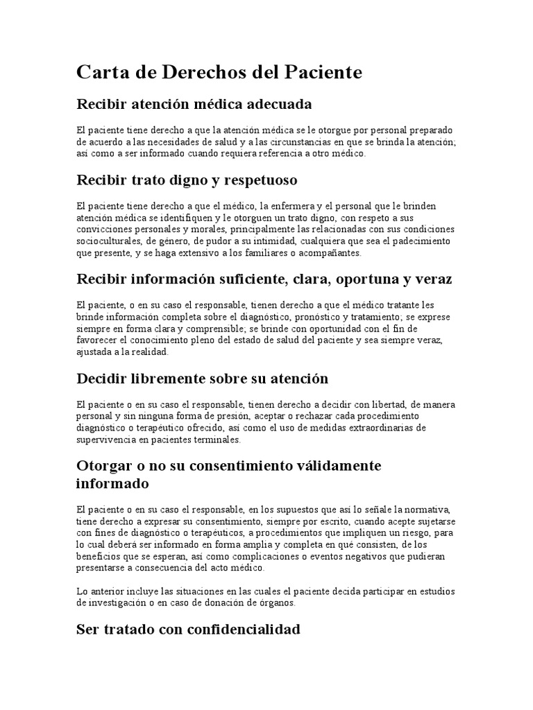 Carta de Derechos Del Paciente | Diagnostico medico | Donación de Organos