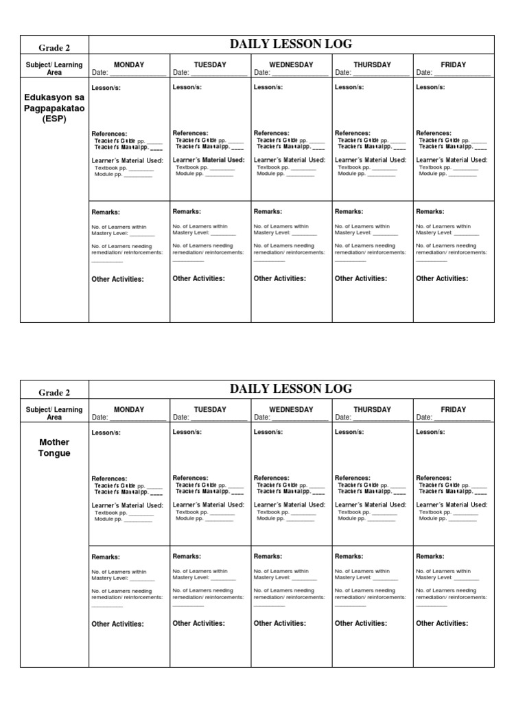 Daily Lesson Log Gr. 2 | Download Free PDF | Lesson | Sharing