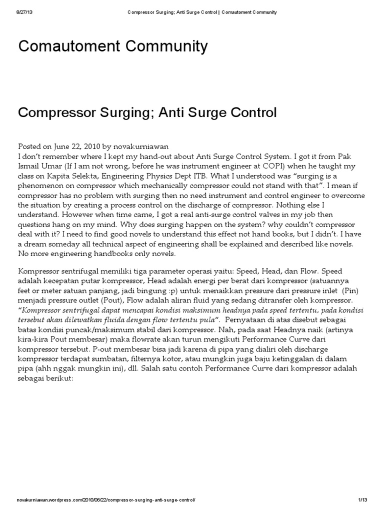 Compressor Surging Anti Surge Control | PDF