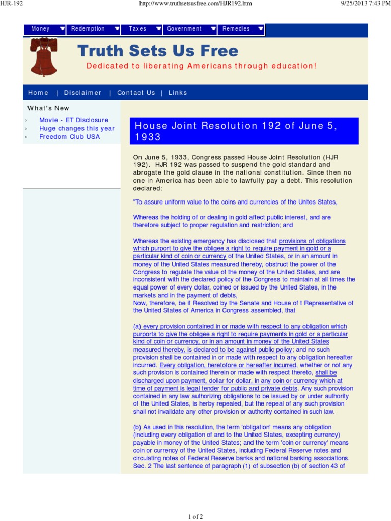 HJR-192 | Legal Tender | Currency