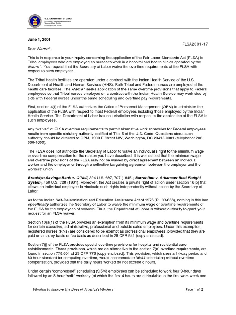 FLSA Overtime Waiver for Tribal Nurses | PDF | Overtime | Employment