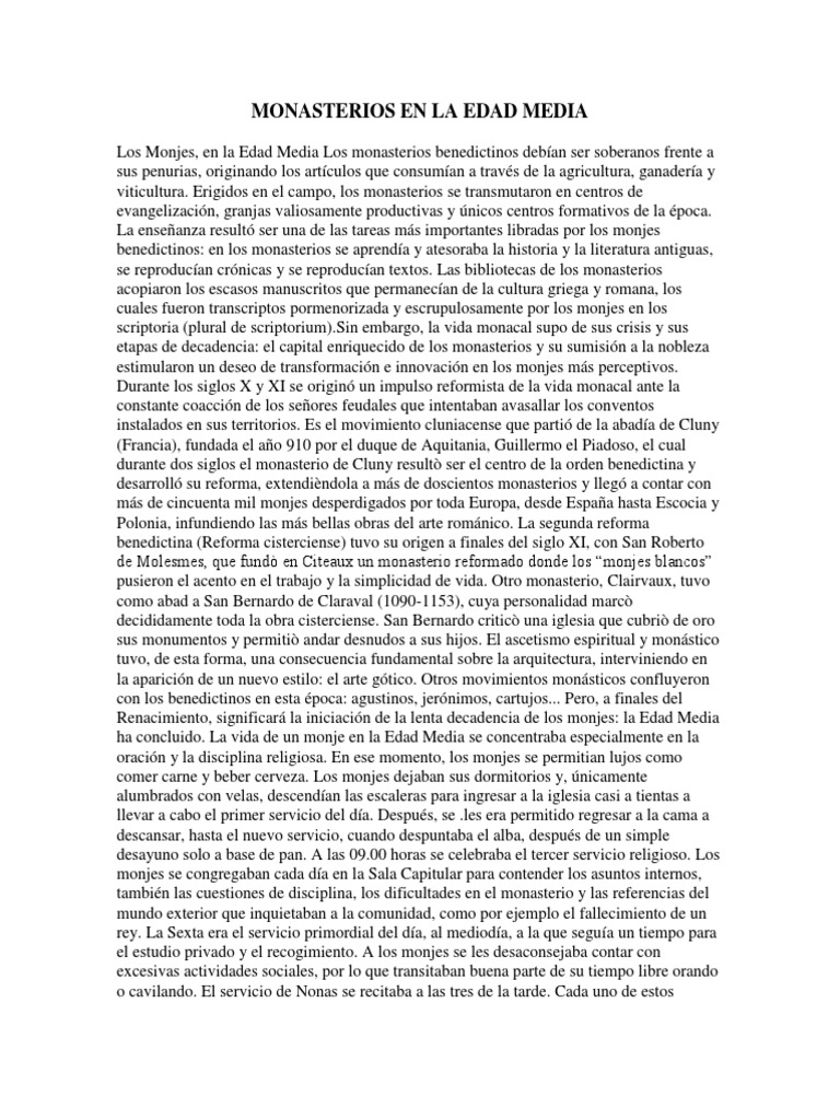 Monasterios Medievales y su Influencia | PDF | Monasterio | Orden de ...