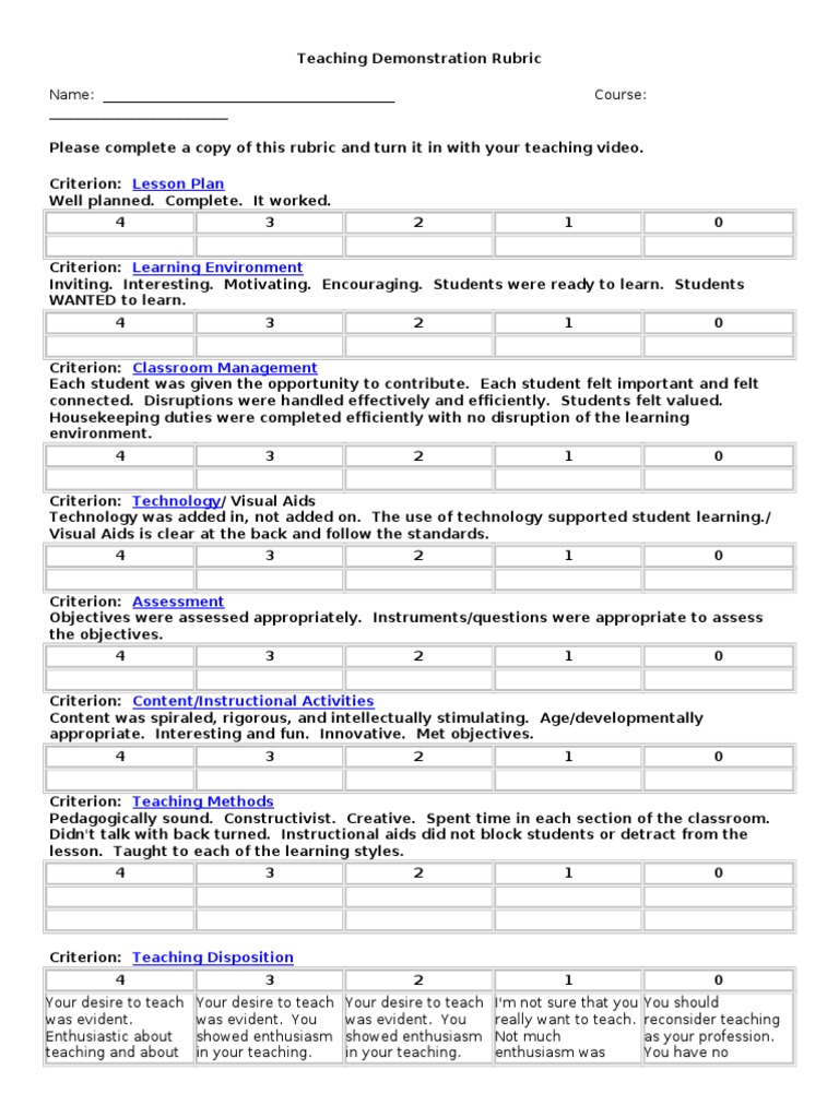 Teaching Demonstration Evaluation Rubric | PDF | Teaching Method ...