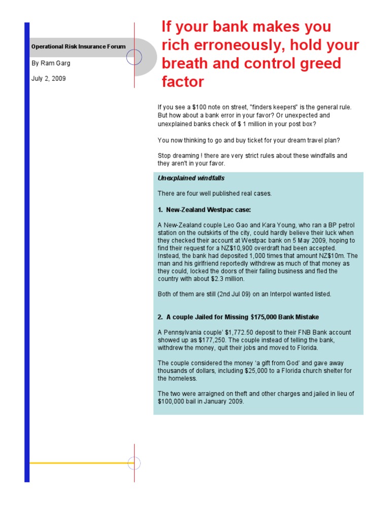 Bank Errors: Legal Risks and Cases | PDF | Banking | Banks
