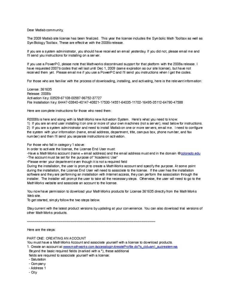 MATLAB License | PDF | Installation (Computer Programs) | Matlab