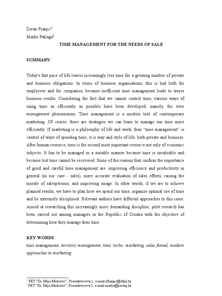 Time Management Paper - GB | PDF | Sales | Time Management