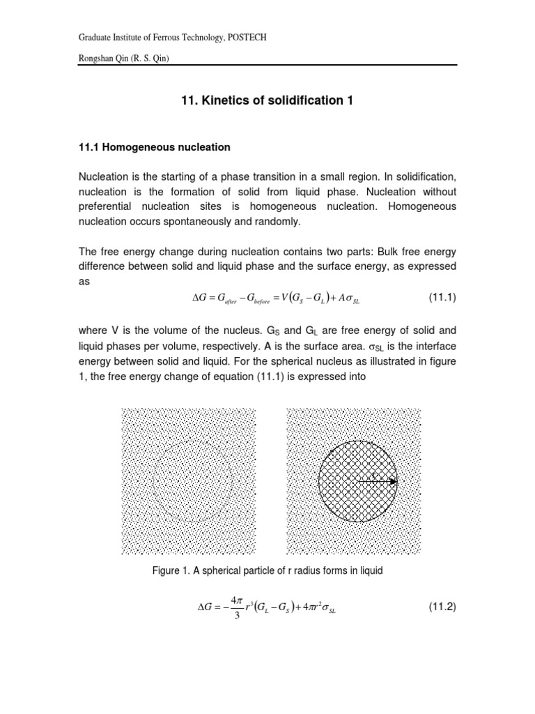 Kinetics of Solidification 1: 11.1 Homogeneous Nucleation | PDF ...