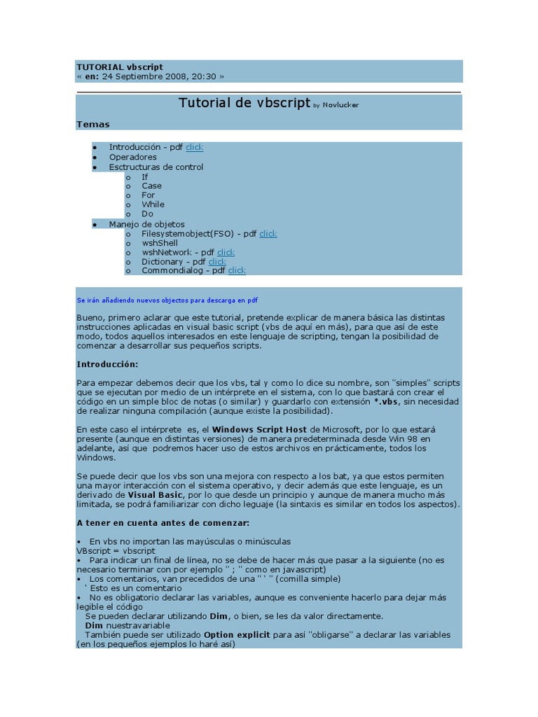 TUTORIAL Vbscript | PDF | Estructura de datos de matriz | Archivo de ...